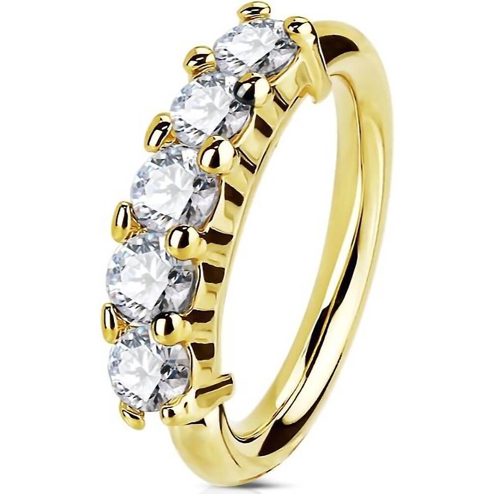 Złoto 585 kółko 5 cyrkonii kolczyk rozginany – Gold Piercing
